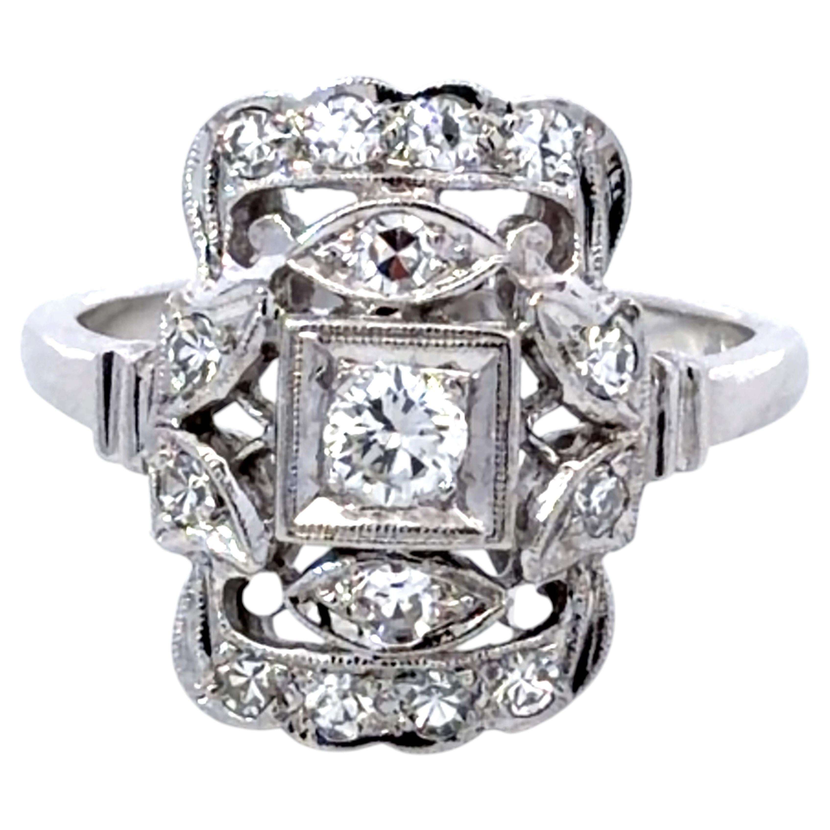 0.17ctw Diamond Art Deco Filigree Ring 14k White Gold Size 7 Stackable ...