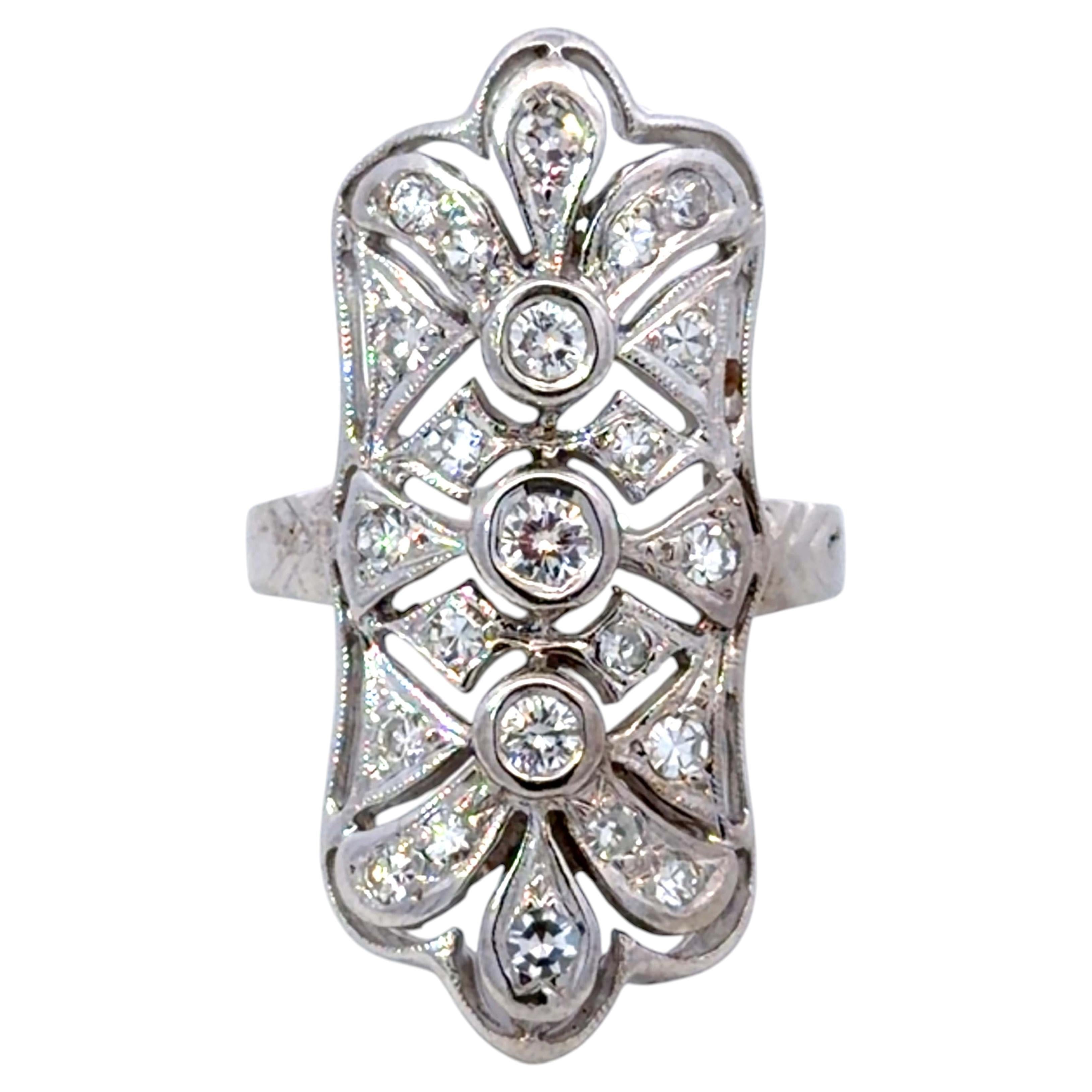 0.17ctw Diamond Art Deco Filigree Ring 14k White Gold Size 7 Stackable ...