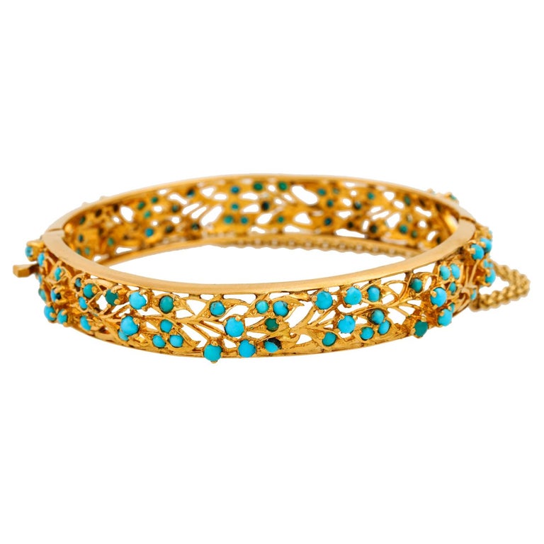 Filigree Bangle with Turquoise Cabochon For Sale at 1stDibs