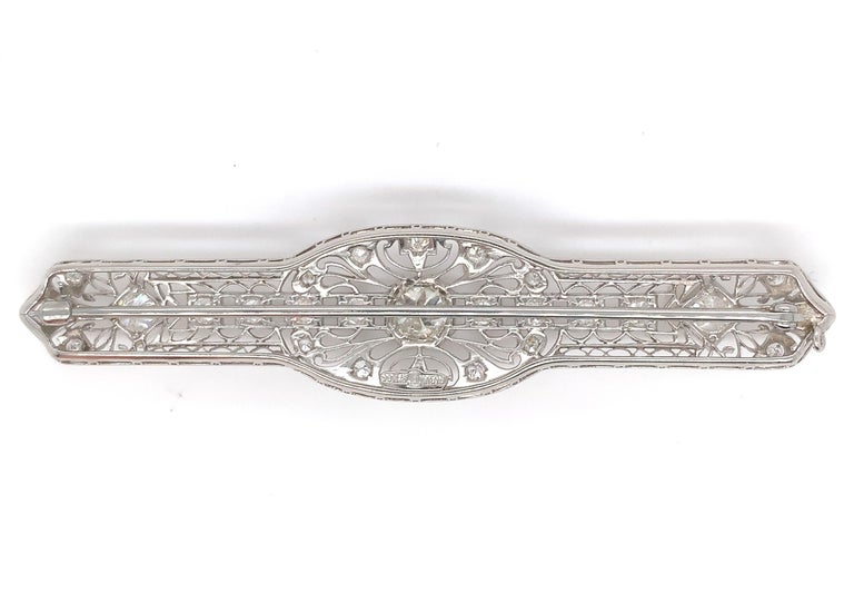 Filigree Deco Platinum 3 Carat Tw Diamond Pin GIA For Sale at 1stDibs