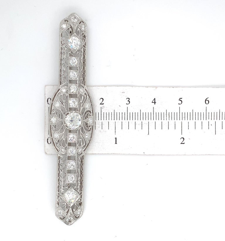 Filigree Deco Platinum 3 Carat Tw Diamond Pin GIA For Sale at 1stDibs