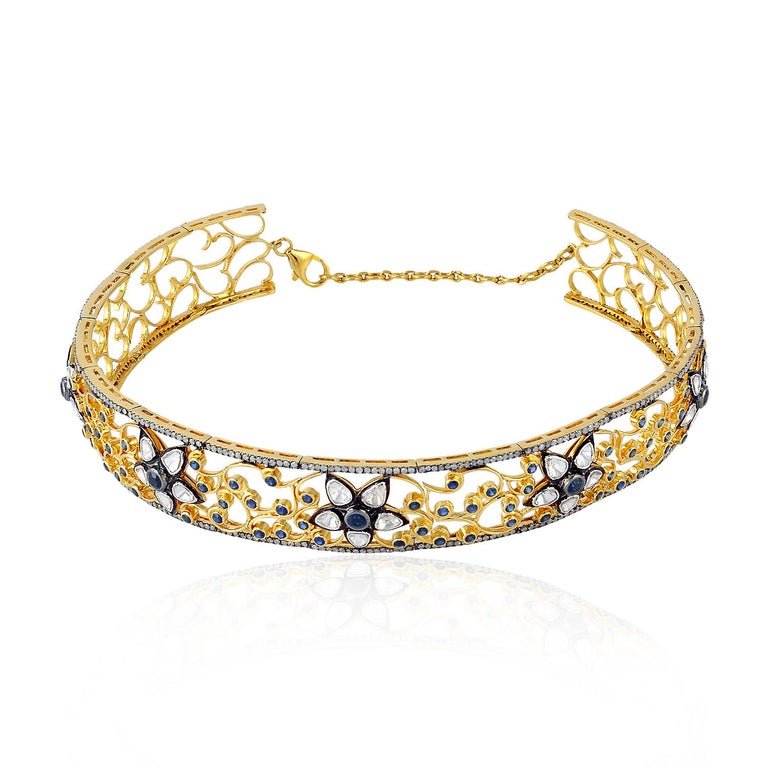 Filigree Designed Choker Necklace in 18k Gold and Silver with Diamonds ...