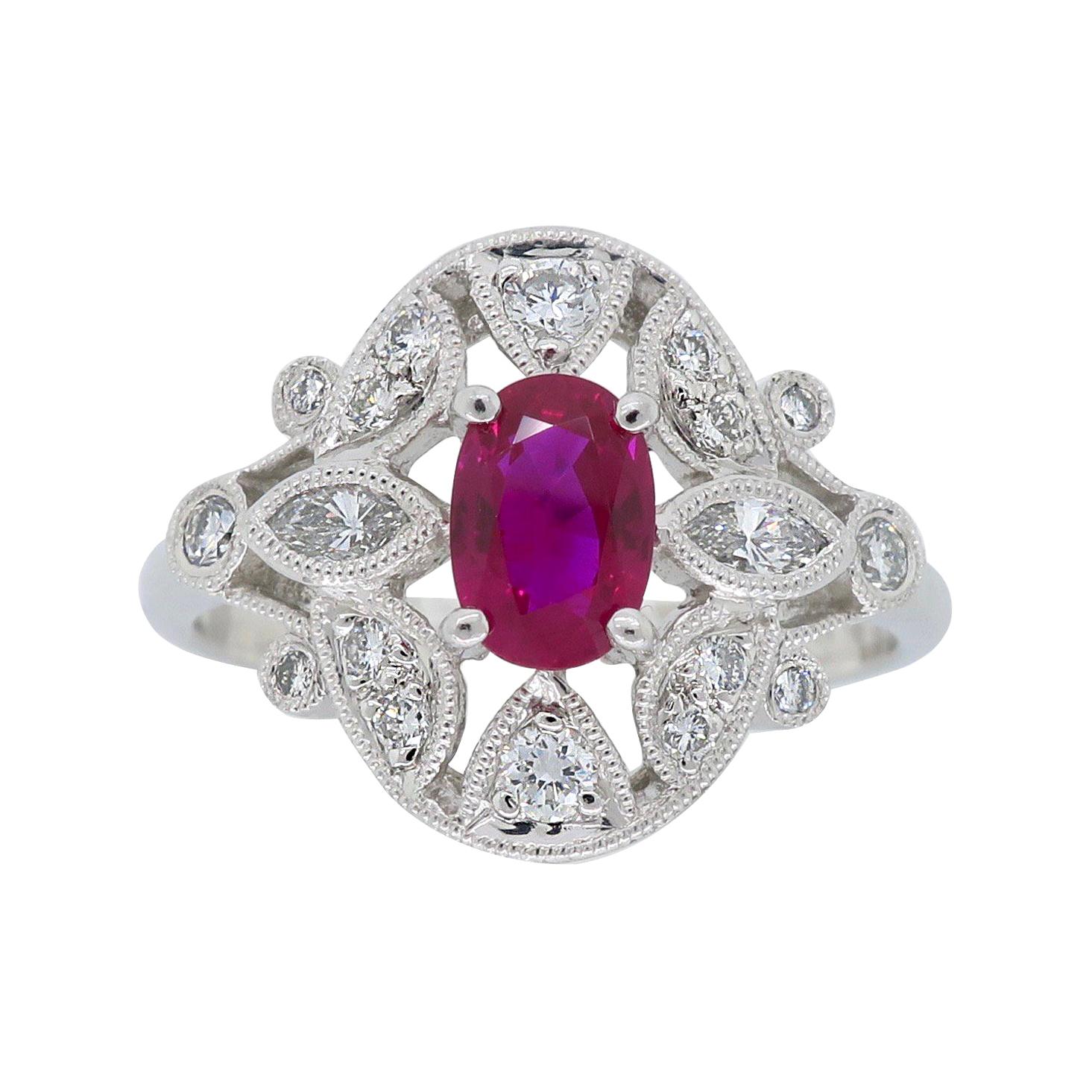 Cushion Cut Ruby Ring in Gold and Platinum For Sale at 1stDibs