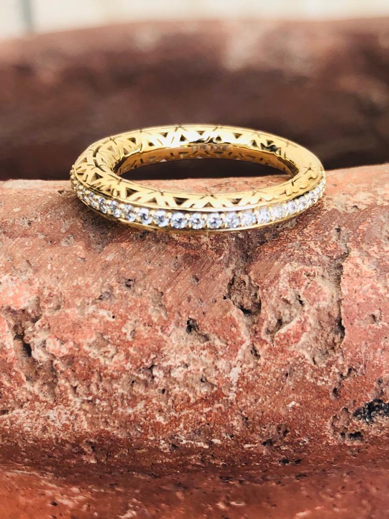 Customizable Filigree Diamond Band Ring 14k Yellow Gold For Sale at 1stDibs