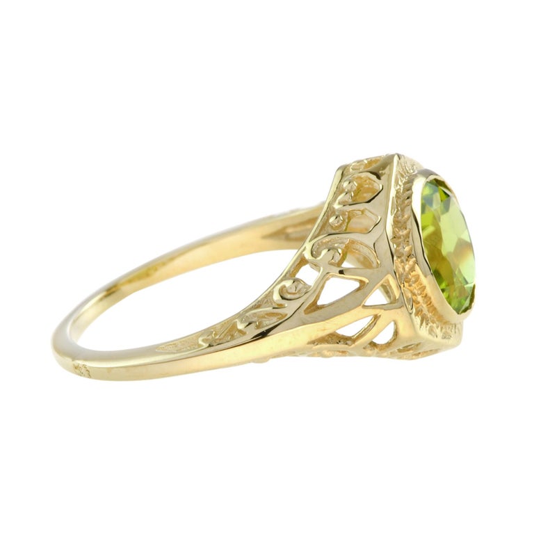 Customizable Filigree Peridot Hexagon Solitaire Ring in 14K Yellow Gold ...