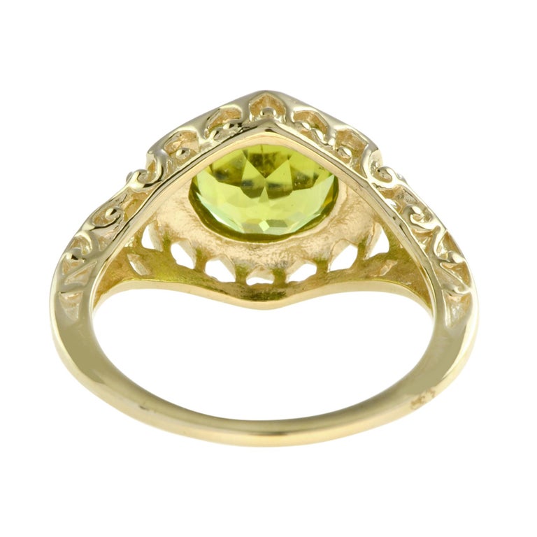 Customizable Filigree Peridot Hexagon Solitaire Ring in 14K Yellow Gold ...