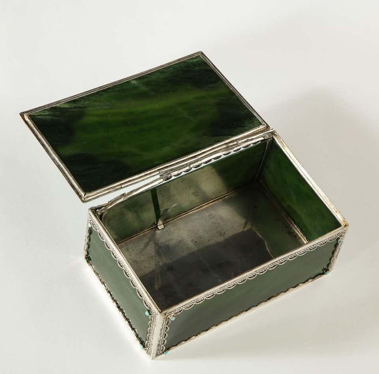 Filigree Sterling Silver-Mounted Nephrite and Turquoise Rectangular ...