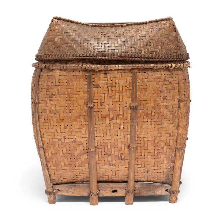Filipino Woven Bamboo Pack Basket at 1stDibs