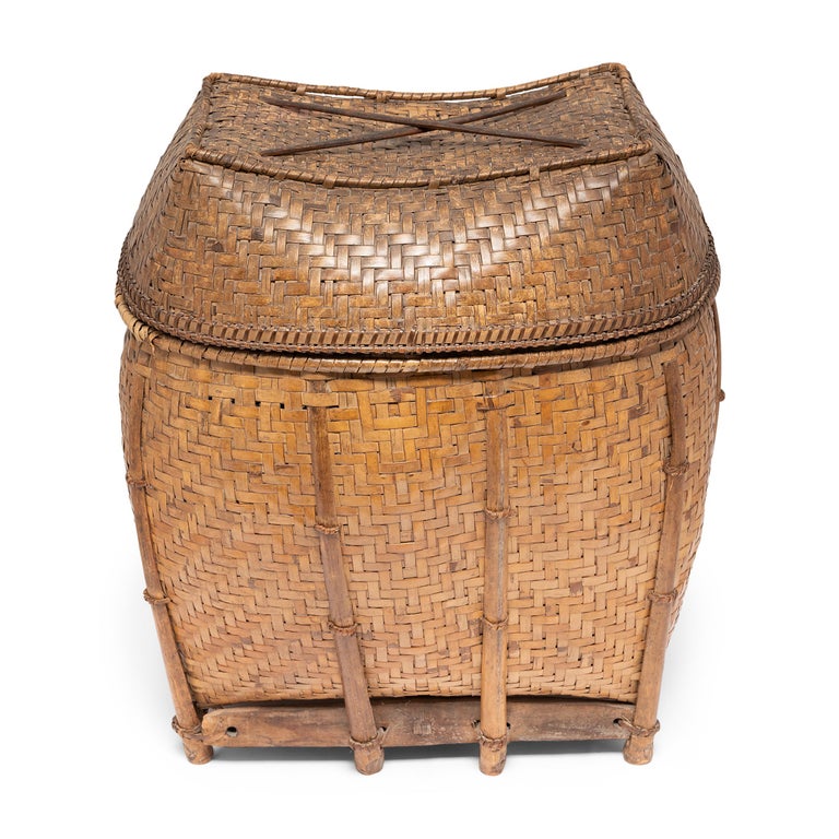 Filipino Woven Bamboo Pack Basket at 1stDibs