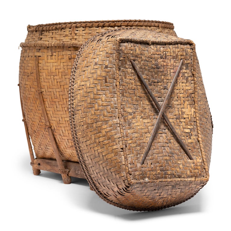 Filipino Woven Bamboo Pack Basket at 1stDibs