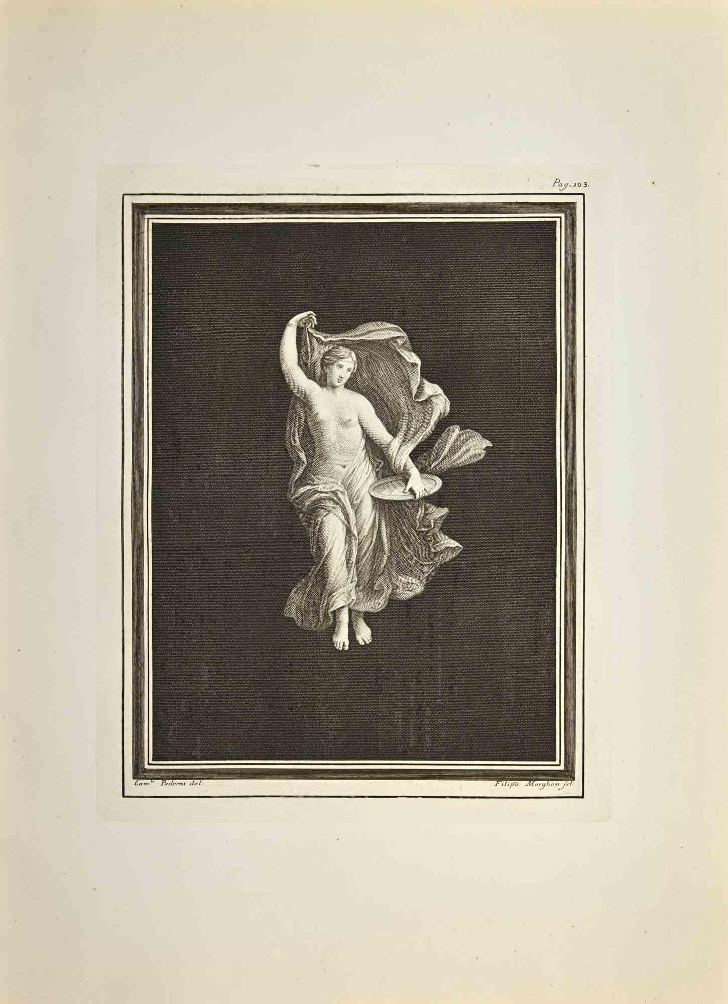 Filippo Morghen - Cernophores Danseuse avec panier, planche, gravure de ...