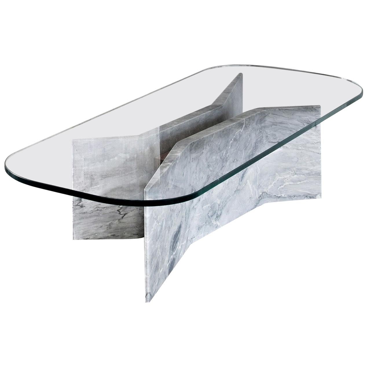 White Marble Gem Coffee Table with Brass Base by Slash Objects For Sale ...