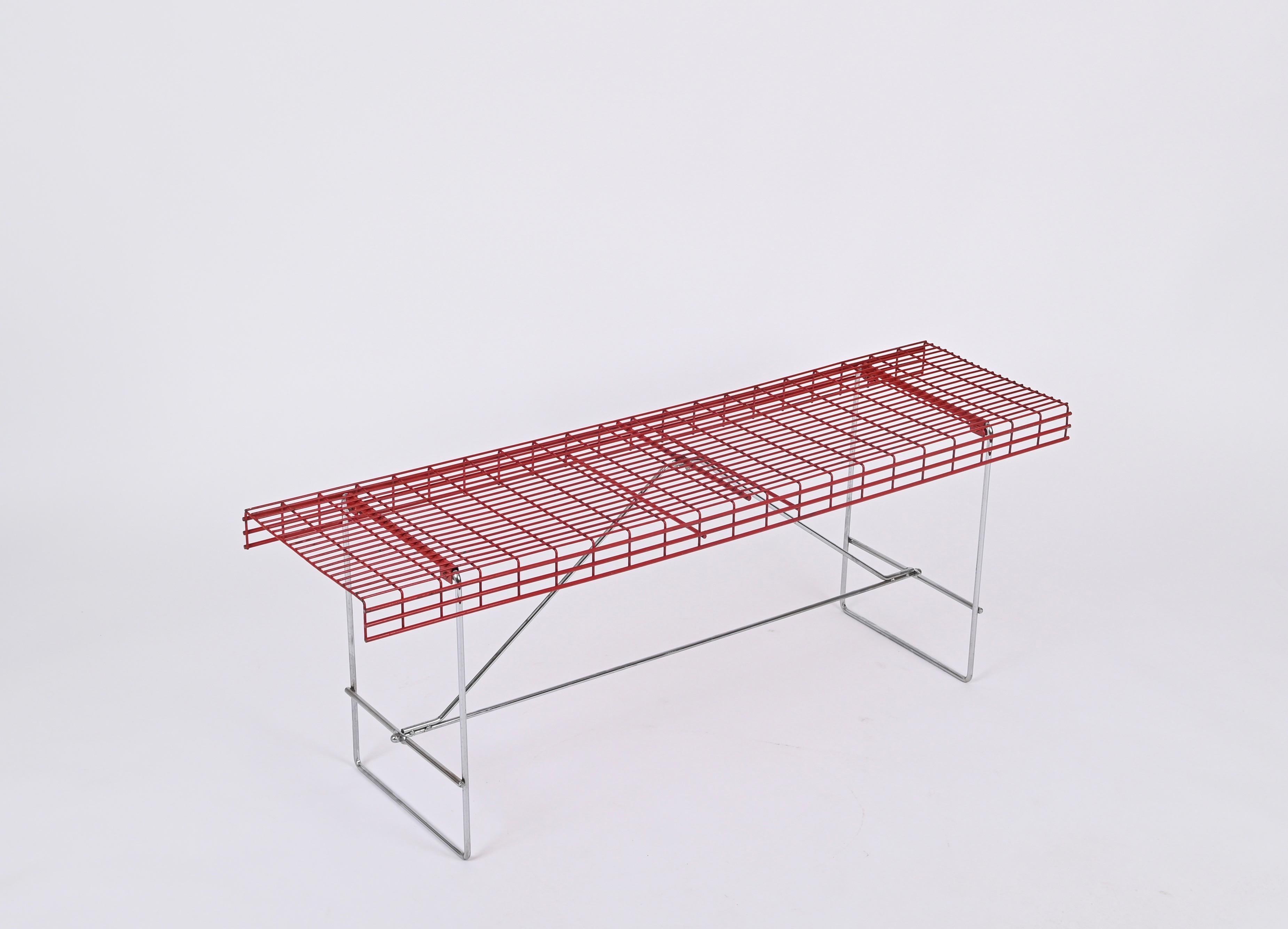 "Filoggetto" Red Metal and Chrome Bench by Rebolini for Robots, Italy ...