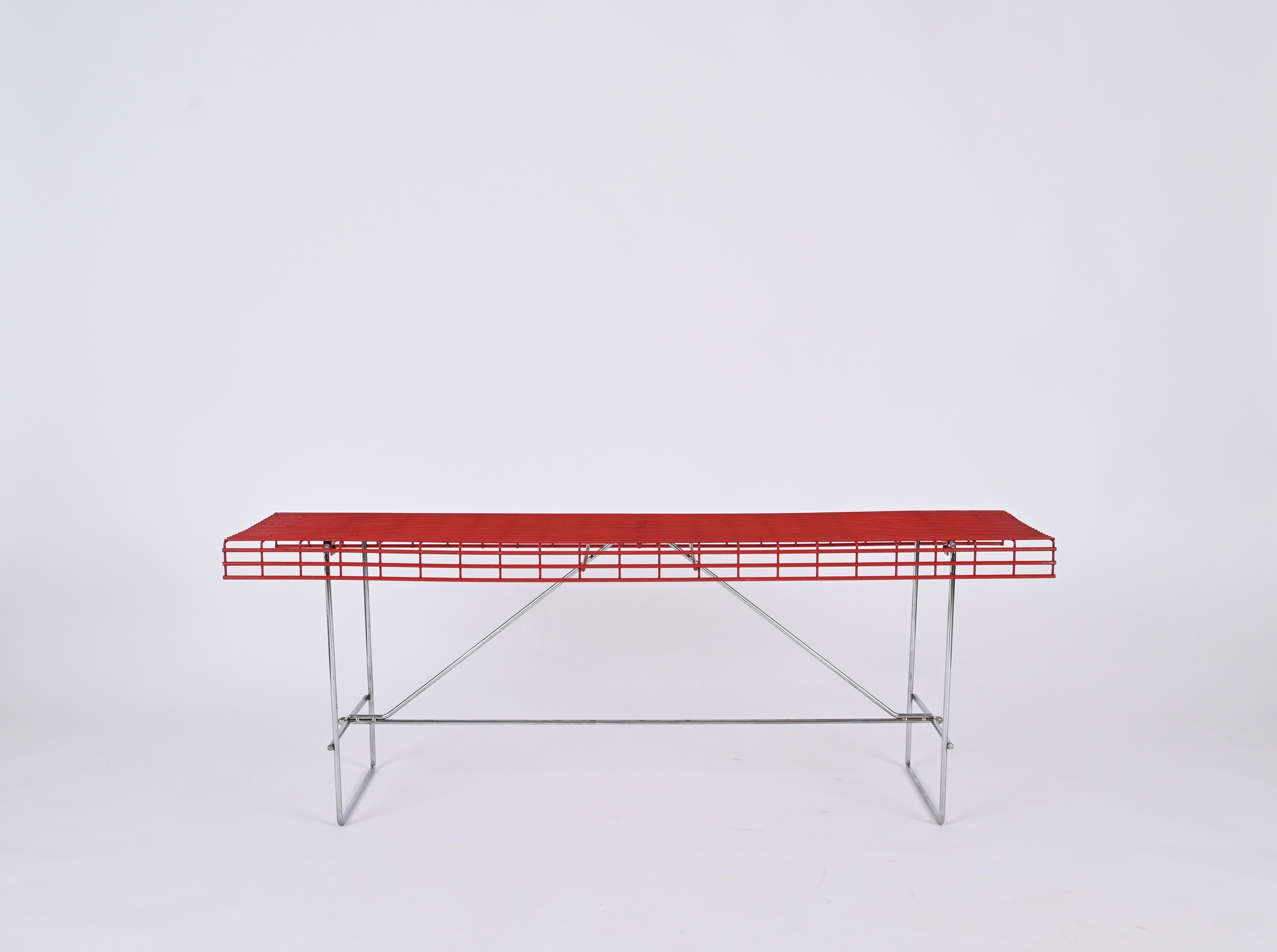 "Filoggetto" Red Metal and Chrome Bench by Rebolini for Robots, Italy ...