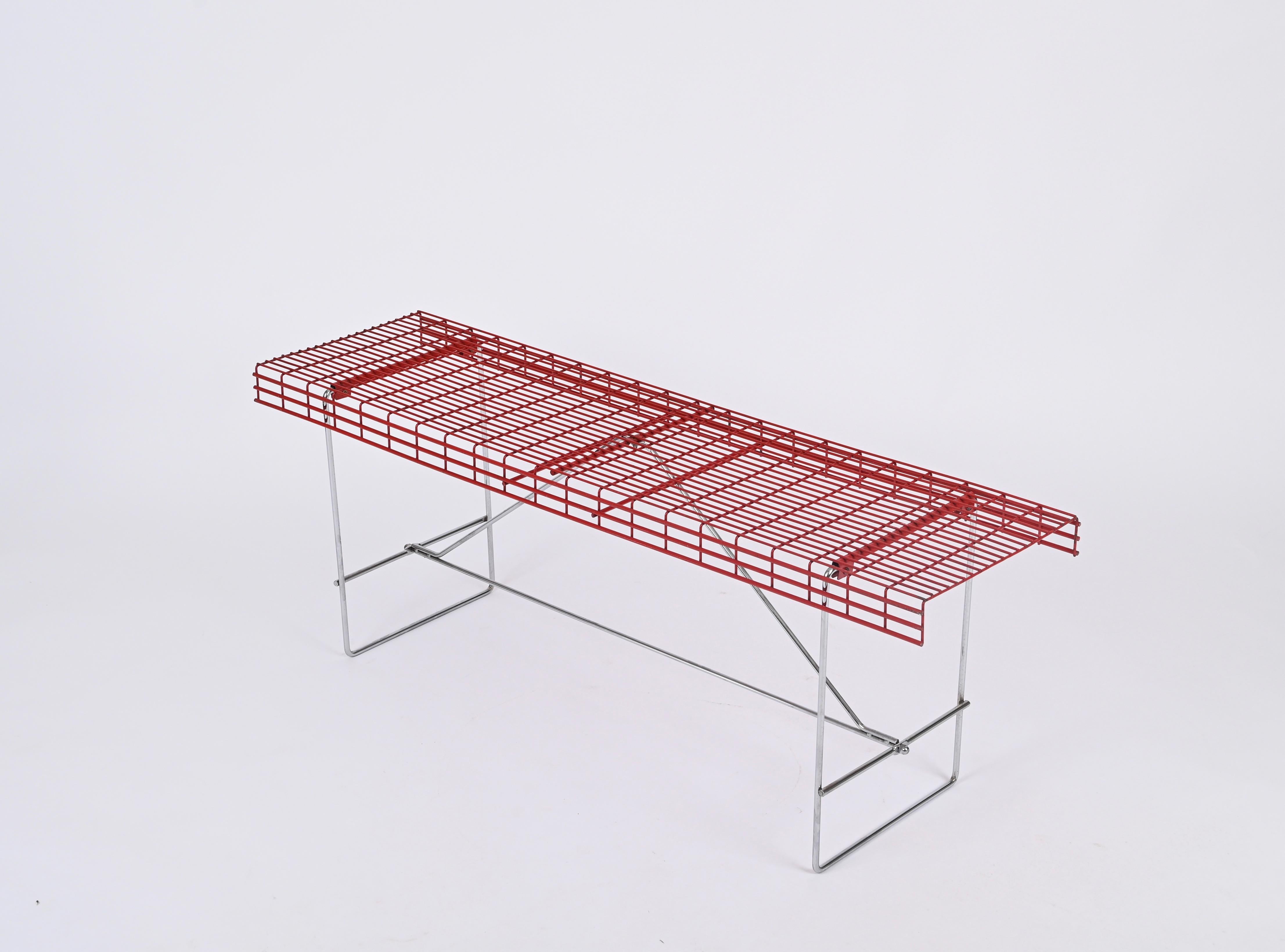 "Filoggetto" Red Metal and Chrome Bench by Rebolini for Robots, Italy ...