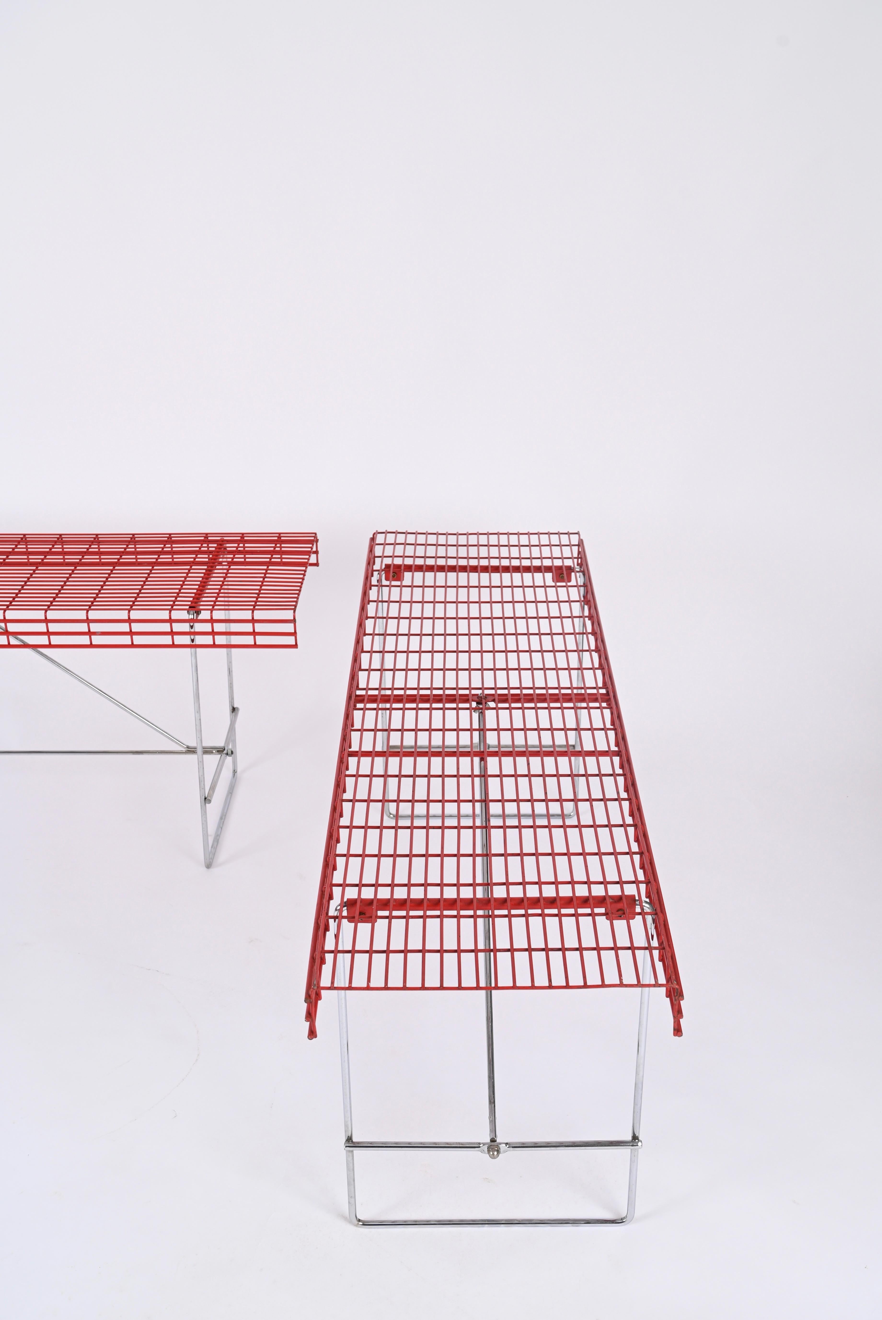 "Filoggetto" Red Metal and Chrome Bench by Rebolini for Robots, Italy ...