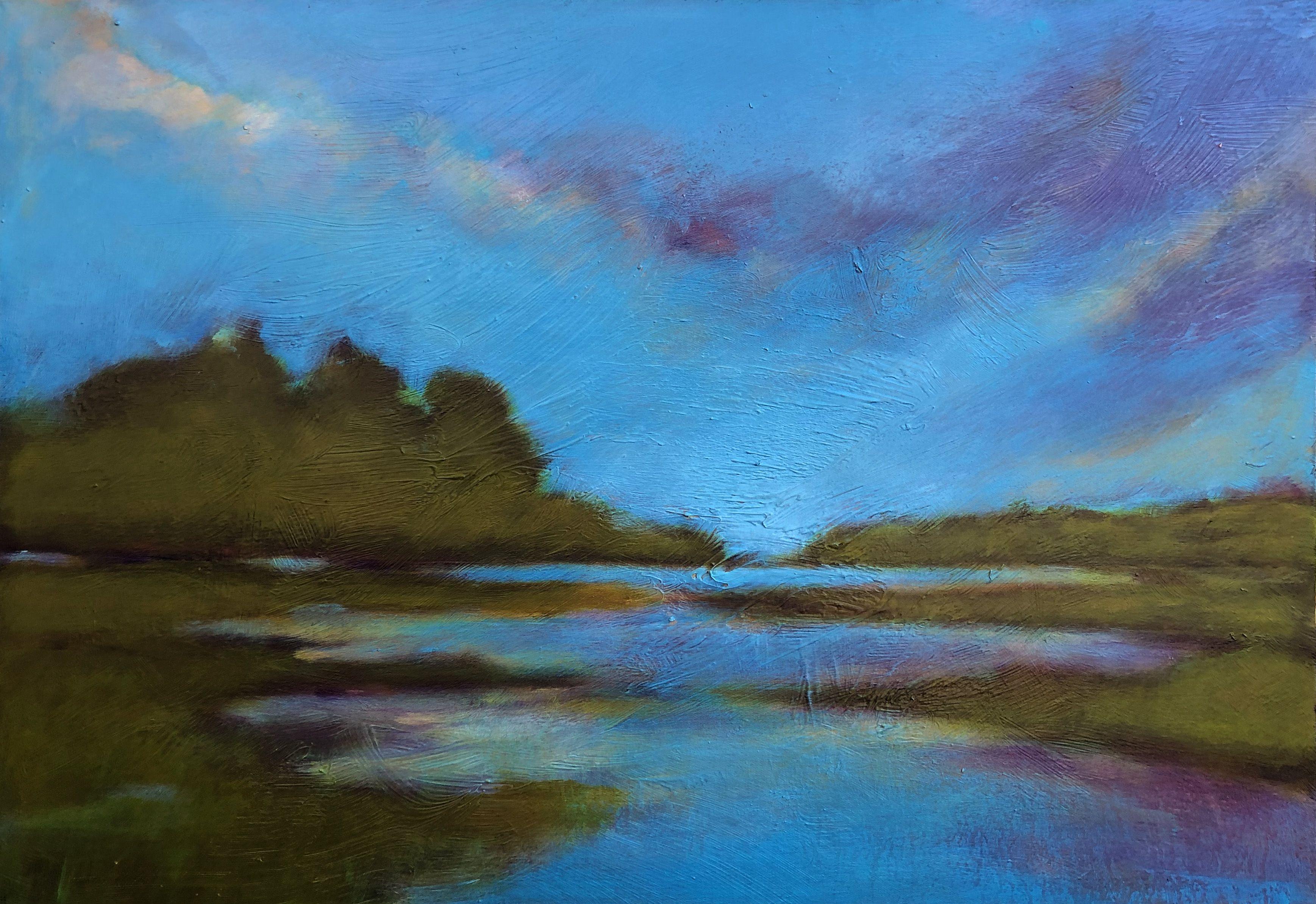 Filomena Booth - Rainy Day at the Lake, Painting, Acrylic on Canvas For ...