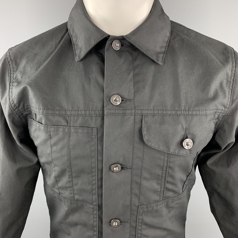 FILSON Size XS Black Coated Cotton Patch Pocket Button Up Trucker ...