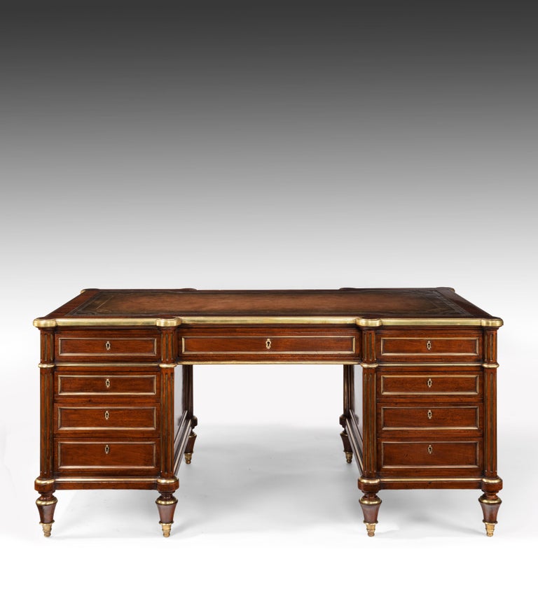 Fine 19th Century Gillows Brass-Mounted Mahogany Pedestal Desk at 1stDibs