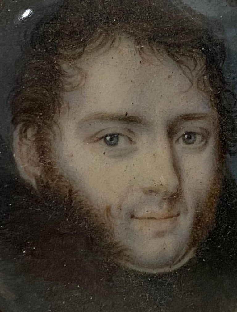 19th Century Portrait Miniature of a Young Man with Fur Collar at 1stDibs
