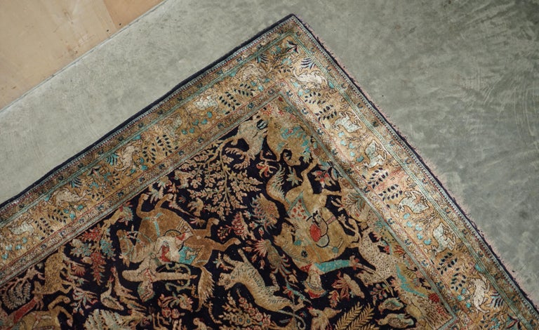 FINE 212XM X 138CM ANTiQUE KASHMIRI HUNTING RUG MULTI COLOURED FIGHTING ...