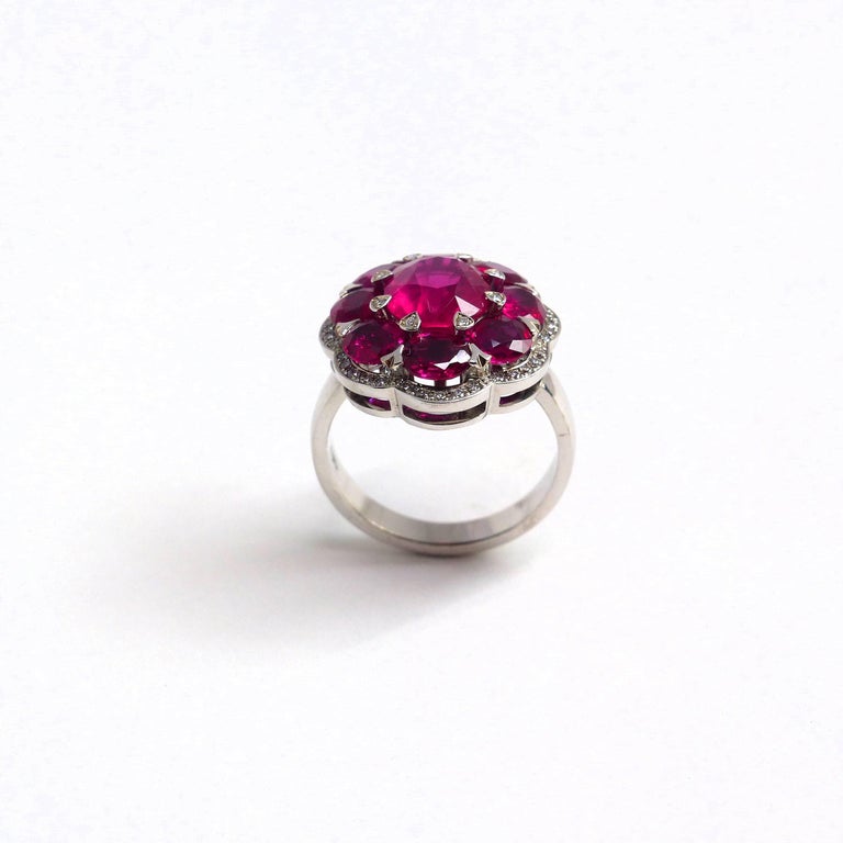 Leyser 18K White Gold Ruby and Diamond "Bouquet" Ring For Sale at ...