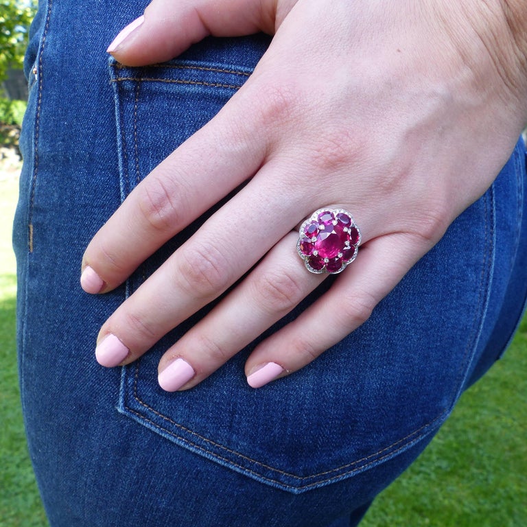 Leyser 18K White Gold Ruby and Diamond "Bouquet" Ring For Sale at ...