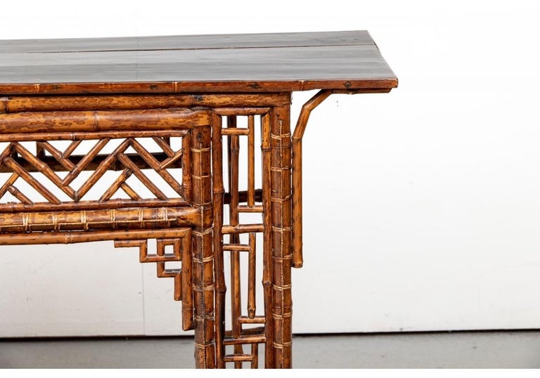 Fine And Complex Bamboo Console Table With Lacquer Top For Sale at 1stDibs
