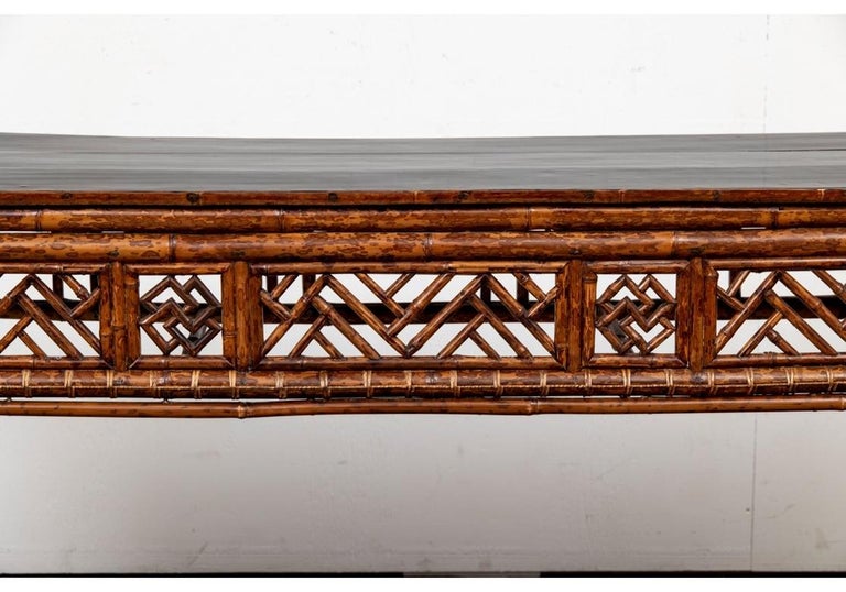Fine And Complex Bamboo Console Table With Lacquer Top For Sale at 1stDibs