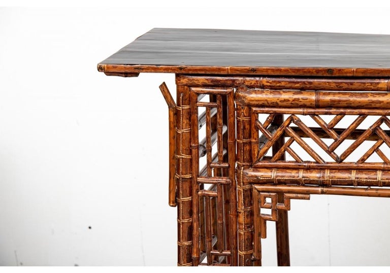 Fine And Complex Bamboo Console Table With Lacquer Top For Sale at 1stDibs