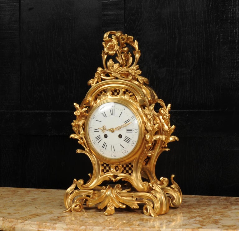 Fine and Large Antique French Ormolu Rococo Clock For Sale at 1stDibs