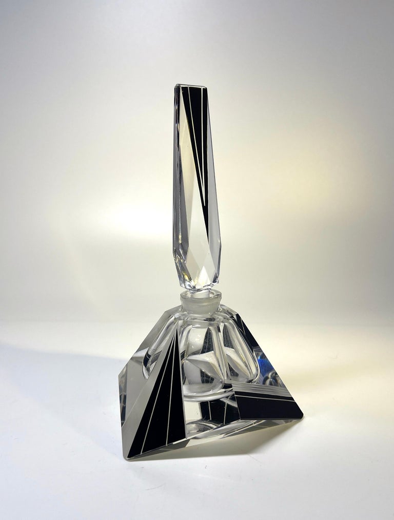 Fine Angular Geometric Czech Art Deco Black Enamel Crystal Perfume ...