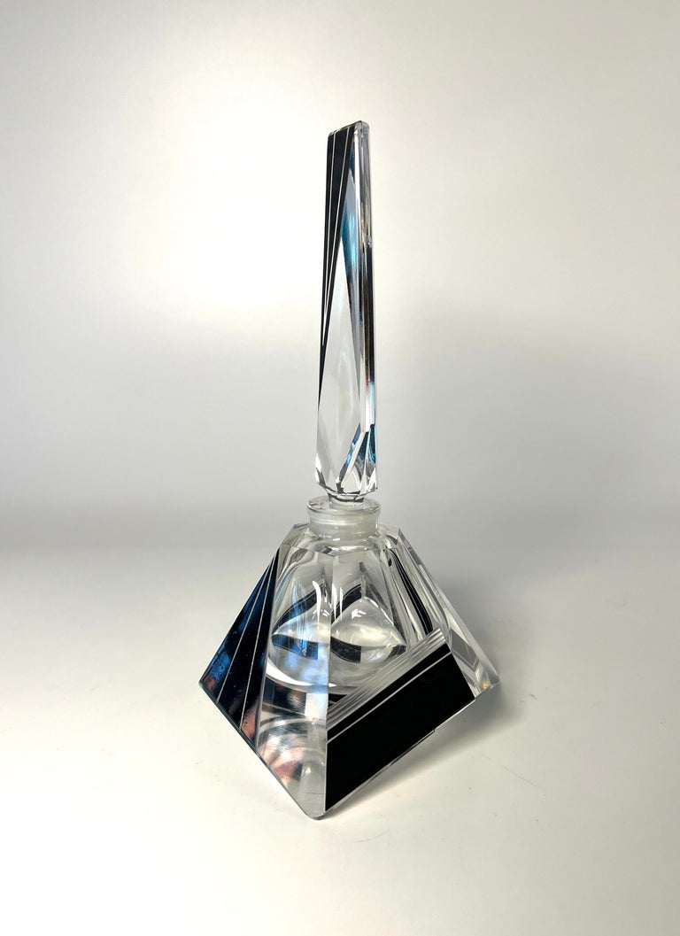 Fine Angular Geometric Czech Art Deco Black Enamel Crystal Perfume ...