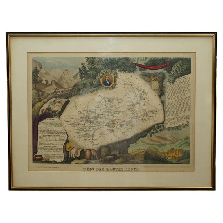 Fine Antique 1856 Hand Watercolour Map of Dept Des Hautes Alpes by ...