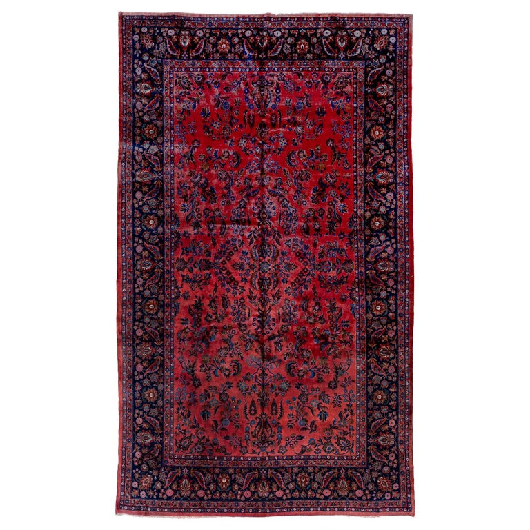 Fine Antique "American Sarouk" Rug, Red Velvety Field, Navy Borders For ...