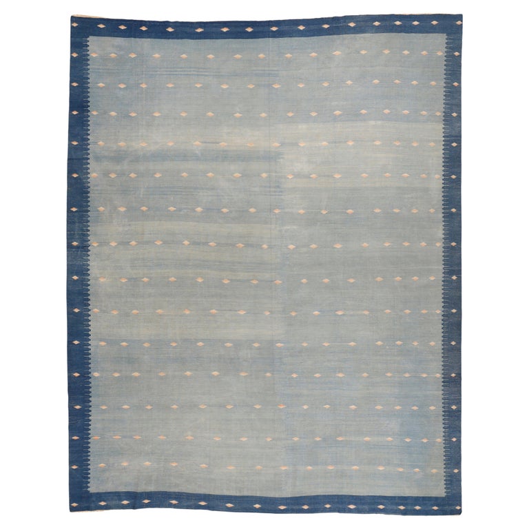 Fine Antique Baby Blue Indian Cotton Dhurrie Rug, circa 1880 at 1stDibs