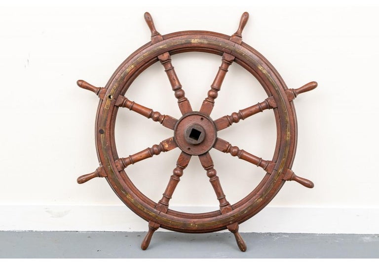 Fine Antique Brass Clad Mahogany Ship’s Wheel For Sale at 1stDibs