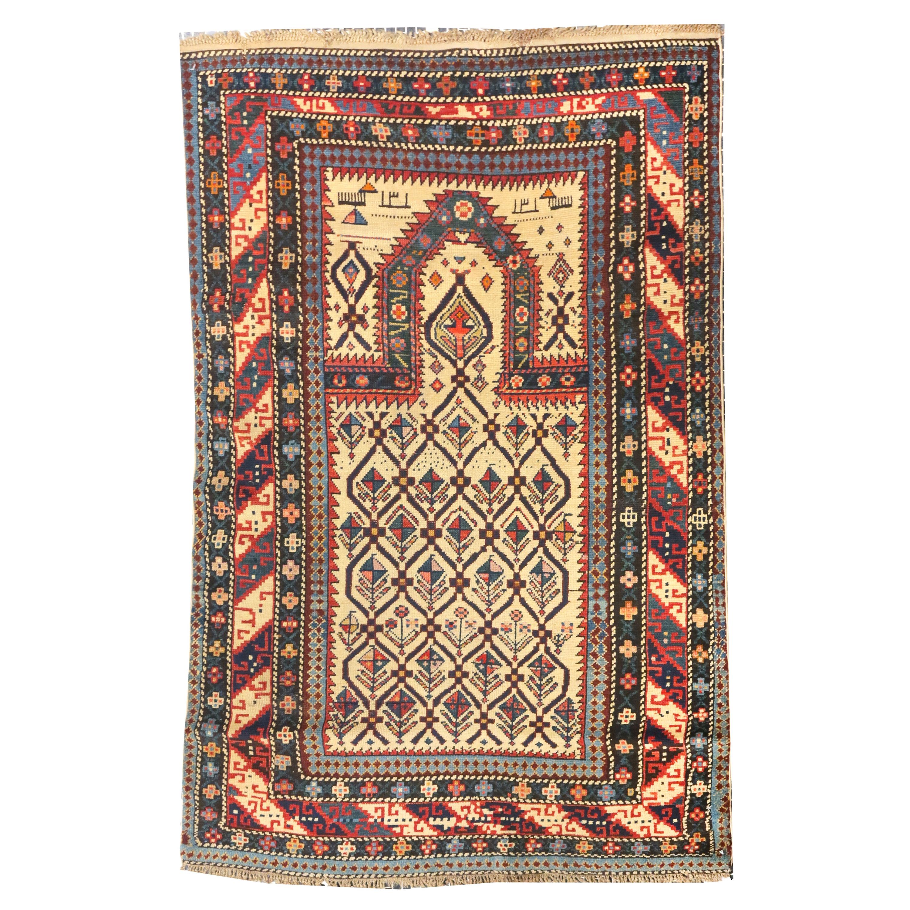 Antique Caucasian Daghestan Prayer Rug at 1stDibs