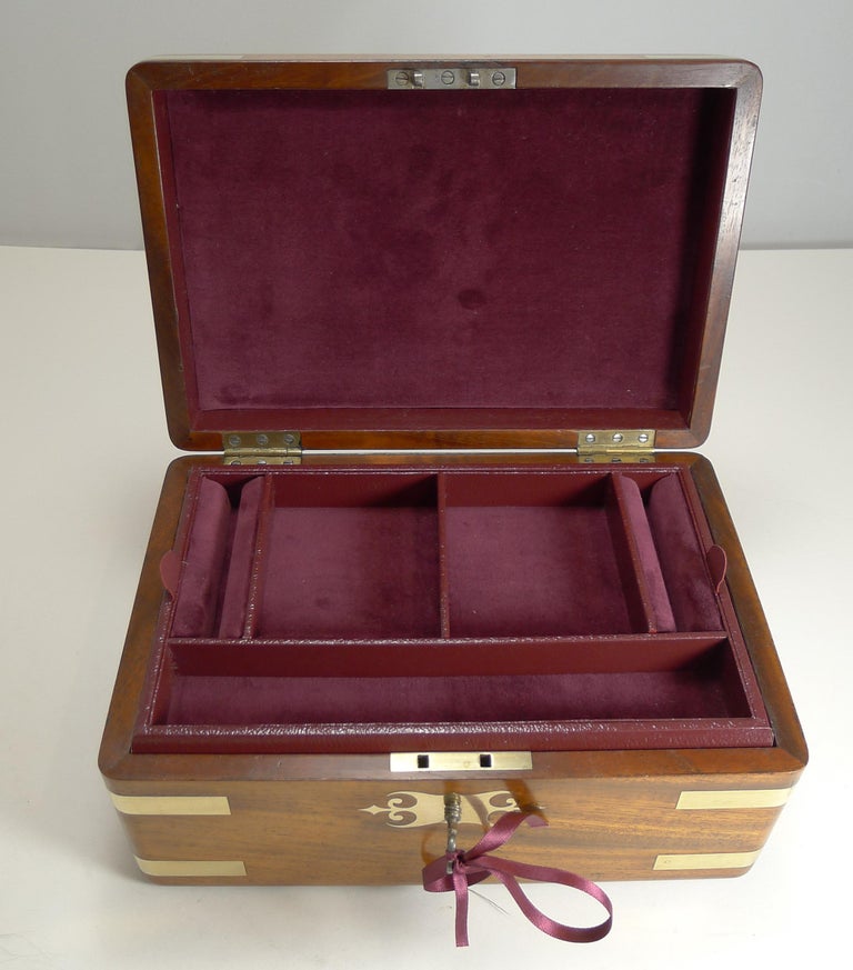 Fine Antique English Brass Inlaid Campaign Style Jewelry Box, circa ...