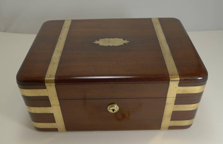 Fine Antique English Military/Campaign Brass Bound Mahogany Jewelry Box ...