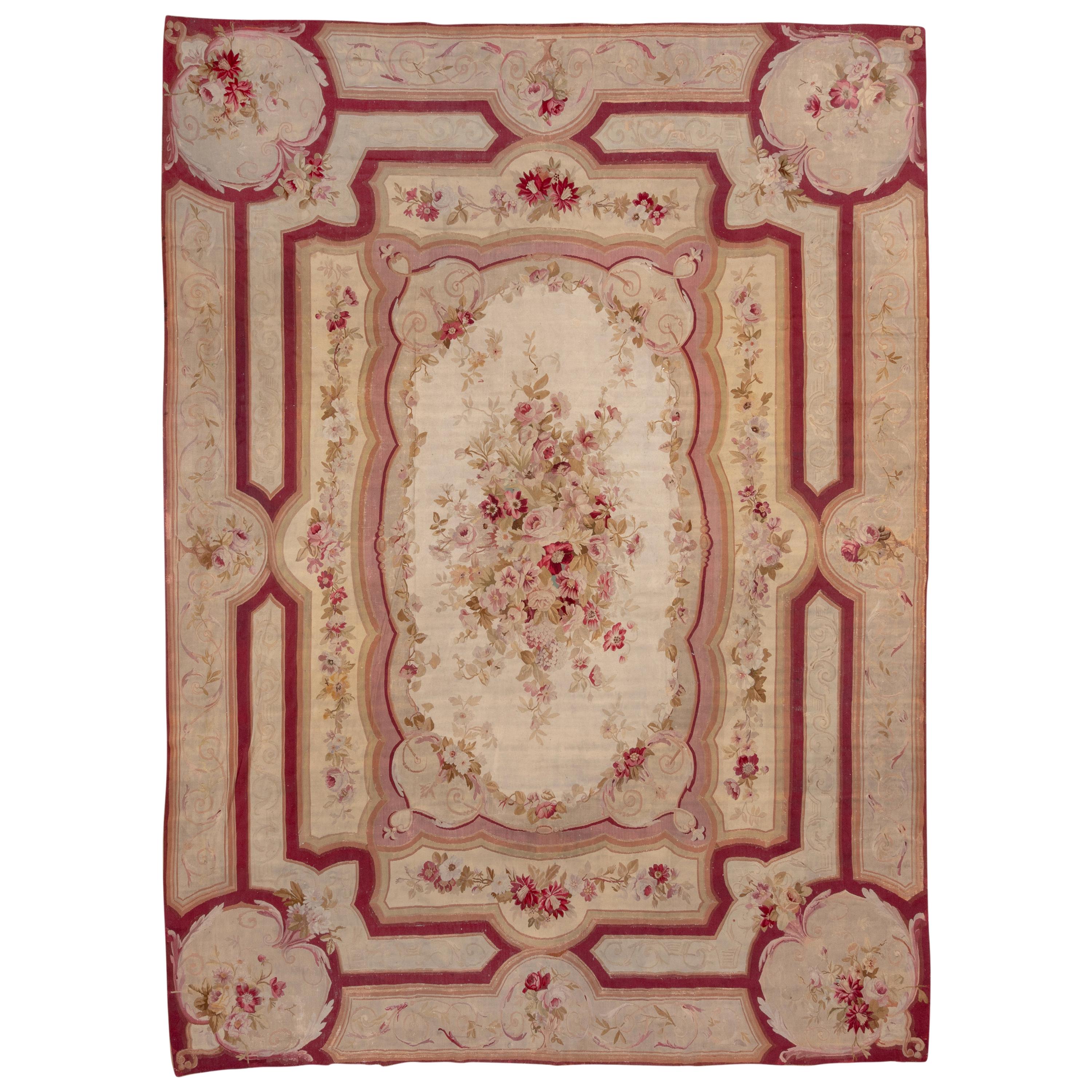 Antique French Aubusson Carpet with Romantic Motifs and Delicate Color ...