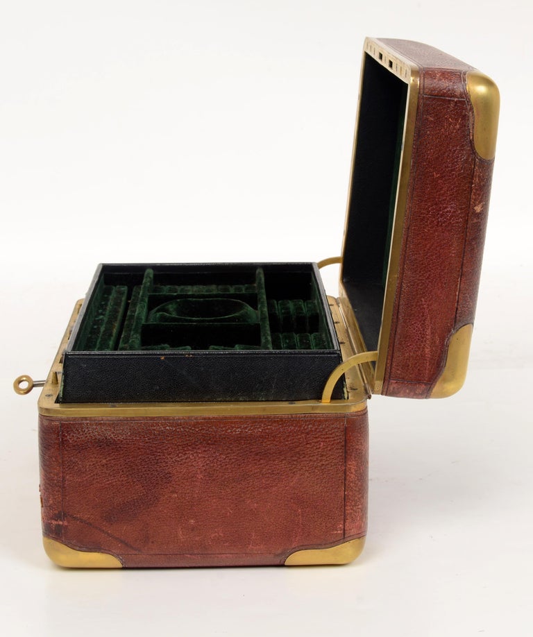 Fine Antique French Leather and Brass Jewelry Box Late 19th c, Signed ...