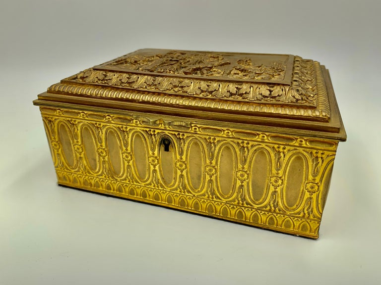 Fine Antique French Louis XVI Style Gilt Bronze Jewelry Box, Bacchanale ...