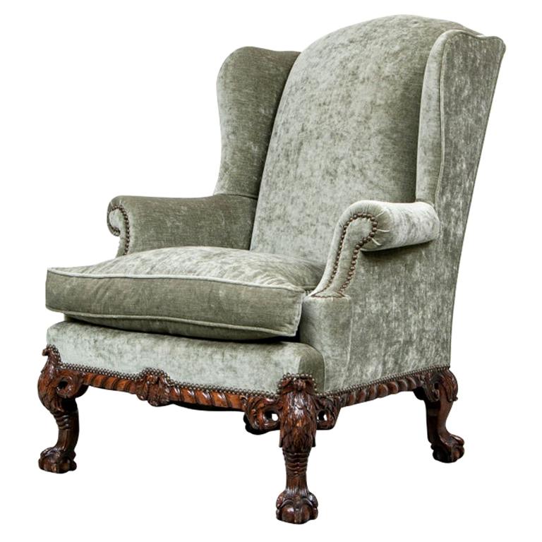 Fine Antique Georgian Style Carved Frame Wing Chair at 1stDibs