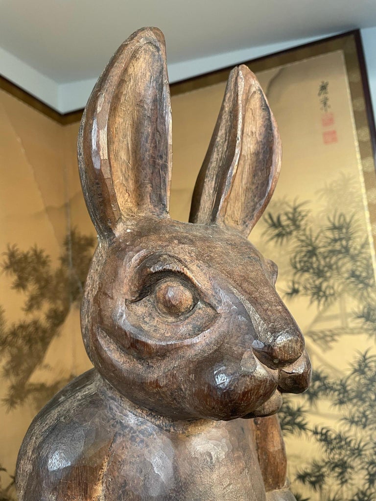 Fine Antique Huge Hand Carved Folk Wooden Art Rabbit, Signed For Sale ...