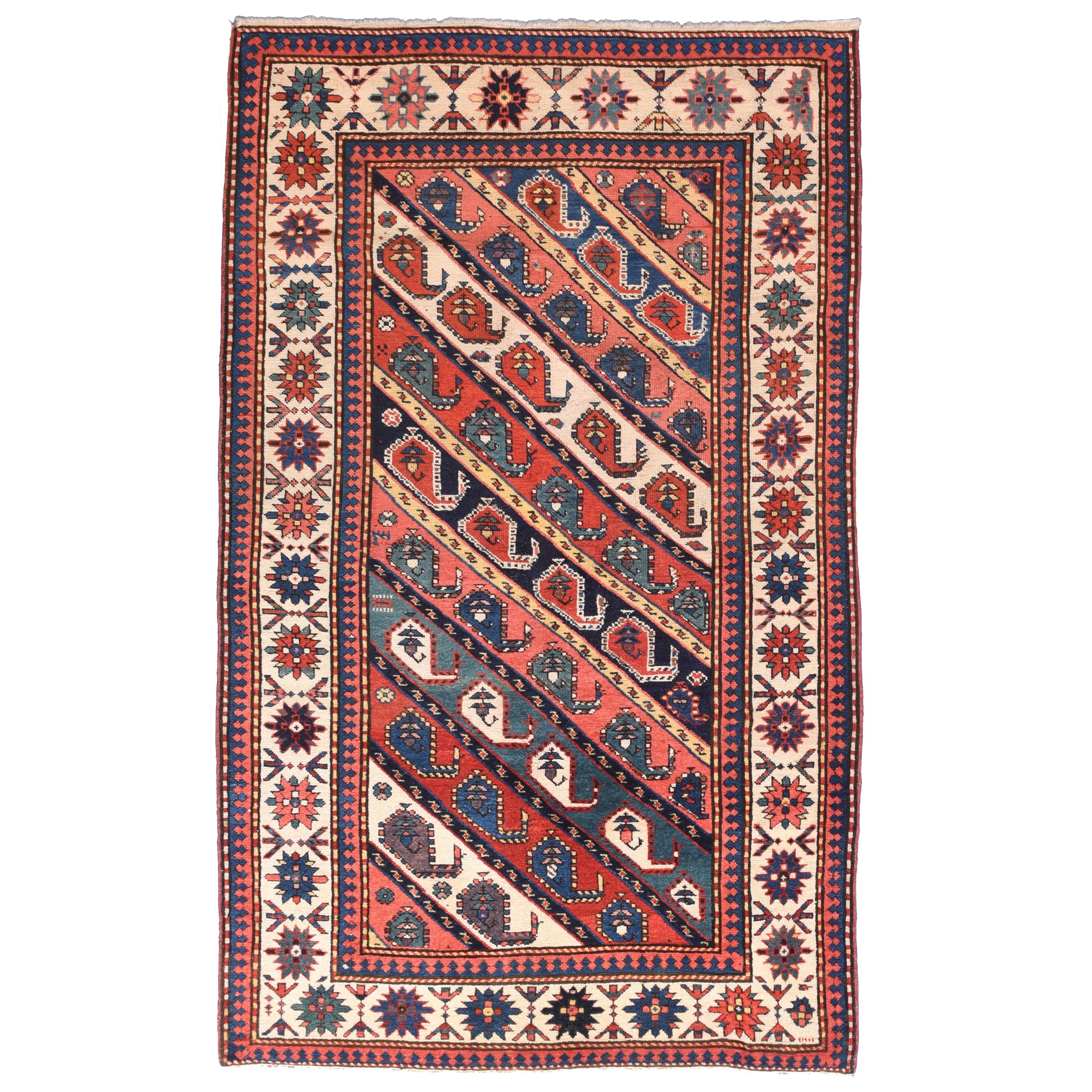 Antique Caucasian Kazak Long Rug For Sale at 1stDibs