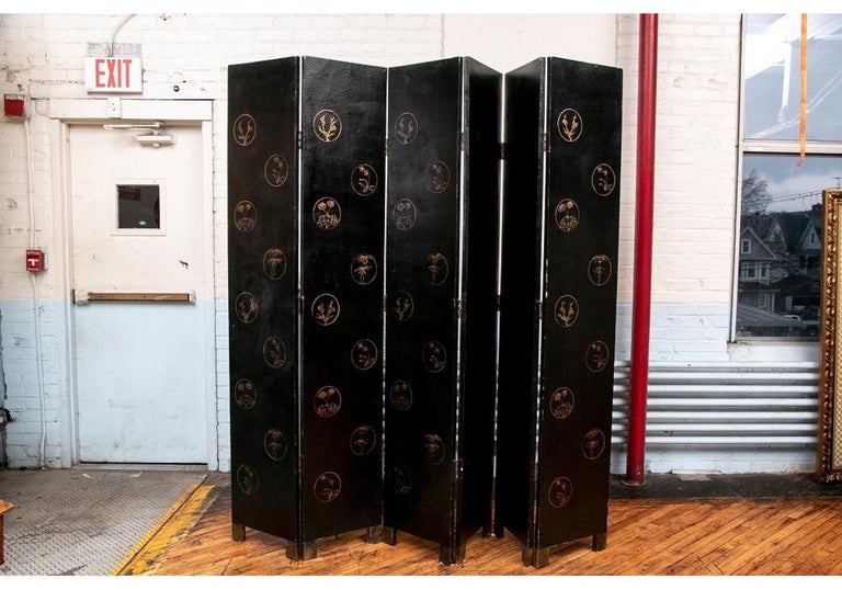 Fine Antique Asian Painted Six-Panel Screen at 1stDibs