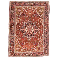 Distressed Vintage Persian Heriz Design Rug with Rustic English Manor ...