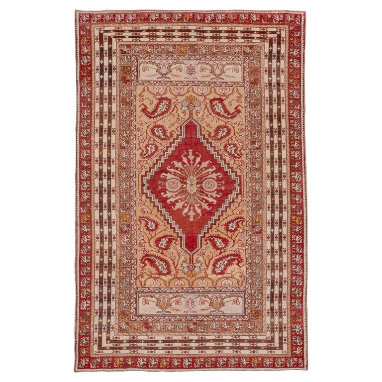 Fine Antique Rustic Oushak Rug, Warm Color Palette For Sale at 1stDibs