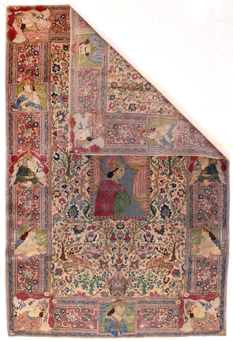 Fine Antique Tabriz Pictorial Rug, Hand Knotted, circa 1920 at 1stDibs